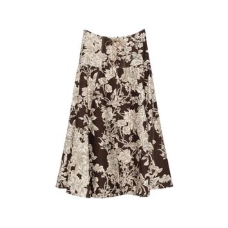Lavi Midirock mit Blumenmuster und Schn&uuml;rung - - Skirts - Damen - Braun - M