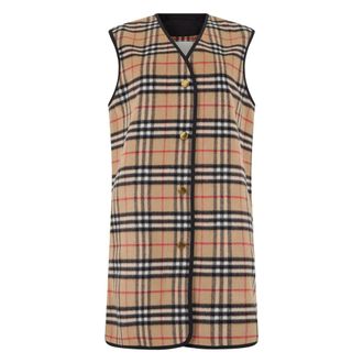 Burberry Gilet en Laine et Cachemire &agrave; Carreaux - Femme - Vestes - Beige - Taille: 34 FR