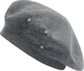 ZLYC Femmes Classique Francais Cachemire Chapeau de B&eacute;ret avec D&eacute;cor Floral(Marguerite Grise brod&eacute;e),Taille Unique