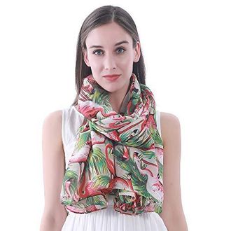 Lina & Lily &Eacute;charpe Foulard pour Femme Imprim&eacute; Flamant (Blanc)