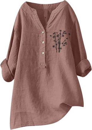 Generic Haut &agrave; manches mi-longues en lin pour femme, chemises d&eacute;t&eacute; surdimensionn&eacute;es pour printemps, automne, club graphique, robes d&eacute;contract&eacute;es &agrave; porter avec