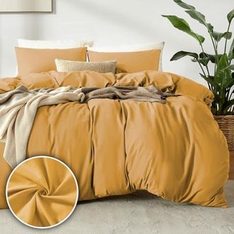 Puredown 1PCS Housse de Couette 240 x 220cm +2PCS Taies doreiller Federa 65 x 65cm,Sets de Housse Couette en Microfibre, Parure de Lit, Oeko-TEX,Moutarde épicé