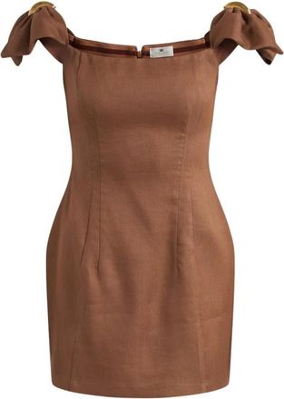 Elisabetta Franchi Femme, Robes, Brun, Taille: 42 FR Linen Blend Mini Dress