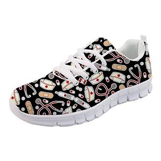 Coloranimal Mignon infirmière Amour Noir Chaussures de Jogging pour Femme Respirant Confortable Appartements EU40