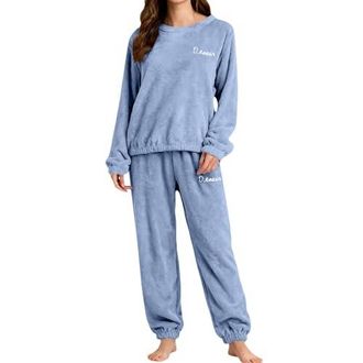 Generic Ensemble de pyjama en peluche douce pour femme, ensemble de pyjama pour femme, ensemble de pyjama en polaire douce et chaude, ensemble de v&ecirc;tements de