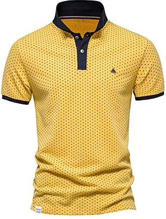 Generic Polo à manches courtes pour homme avec imprimé floral dégradé 3 boutons T-shirt dété 2025, Z02-Polo jaune pour homme, L