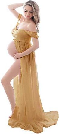 Feoya Accessoires de Photographie de Maternite Robes pour Photos Shoot Split Avant Grossesse Dames sans Bretelles Tra&icirc;nant Longues Robes Tube Top EtE Respir