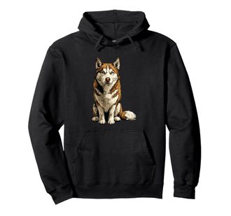 Whyitsme Design Roter und wei&szlig;er Sibirischer Husky-Hund Illustration Pullover Hoodie