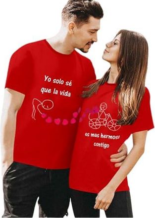 Generic T-shirt d&eacute;contract&eacute; &agrave; col rond pour femme - Cadeau de Saint-Valentin 2026 - Haut &agrave; manches courtes pour plus de confort et de style (4), Rouge, XXL
