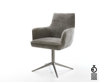 DELIFE Drehstuhl Heira-Flex mit Armlehnen Boucl&eacute; Soft Schlamm Fu&szlig;kreuz Graphit 360&deg; drehbar Wippfunktion Taschenfederkern, Esszimmerst&uuml;hle