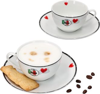 Ritzenhoff & Breker Caffee Amore 4tlg. Set Cappuccinotasse mit Untertasse I 200 ml I Porzellan I 2 Personen I Herz-Dekor mit Italienischer Flagge & schwarzem Rand I Für C