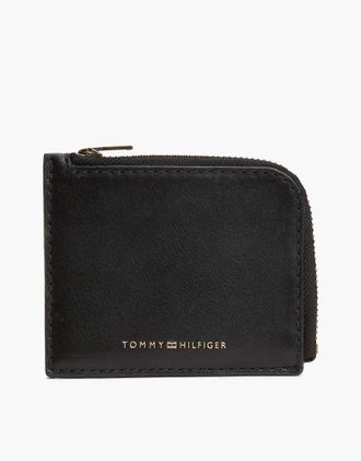Tommy Hilfiger l&auml;ssige Leder-Geldb&ouml;rse mit Rundum-Rei&szlig;verschluss in Schwarz