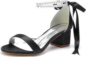 Miyoopark Femmes Chaussures de mariage perles Talon bas Sandales de soirée, Noir, 35.5 EU