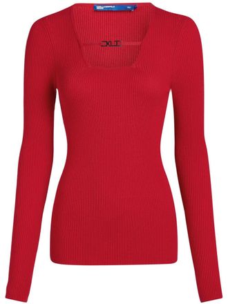 Karl Lagerfeld Geripptes Top mit eckigem Ausschnitt - Rot