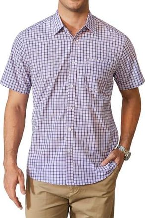 Hisdern Chemise Homme a Carreaux Manches Courte Décontractées Boutonnées été Travail Chemises Hommes avec Poches Coupe Régulière Bleu & Violet 3XL