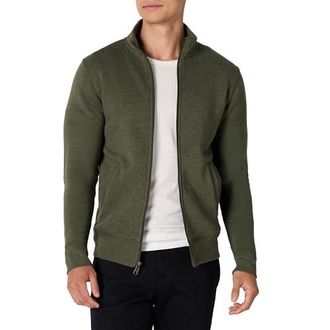 Amazon Essentials Sweat-shirt à Col Montant en Molleton, Fermeture Éclair Intégrale Homme, Vert Olive Chiné, L