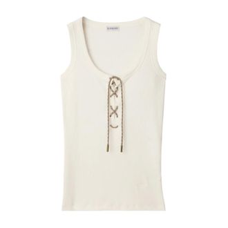 Burberry Femme, Tops, Blanc, Taille: 38 FR Check Trim Cotton Blend Tank Top
