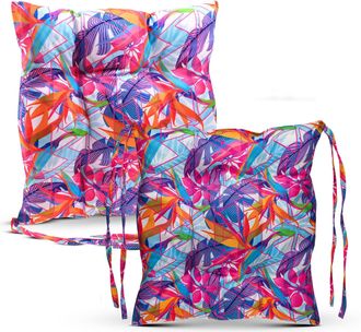 MG Design 2er-Set Stuhlkissen mit Bändern 40x40 cm mit exotischem Druck - Sitzkissen für Garten und Haus, mit Urlaubsdesign - gestepptes, buntes Stuhlauflage fü