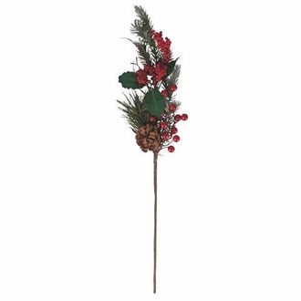 Villa D'Este Home Tivoli Zweig rote Beeren, Kiefernnadeln und Tannenzapfen H 61 cm, Xmas, Rot + Gr&uuml;n + Braun, Medium