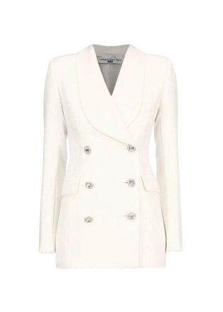 Alessandra Rich Cream Double Breasted Blazer with Crystal Jewel Buttons Size XS