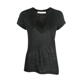 Iro Iro, Femme, Tops, Noir, Taille: 36 FR T-shirt Noir en Lin &agrave; Col V