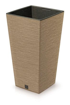 Prosperplast 2in1 Blumentopf mit Innenk&uuml;bel Pflanzentopf &Uuml;bertopf Pflanzentopf Kunststoff Holz Mei&szlig;el Optik 26,5 cm x 26,5 cm x 50 cm (Braun)