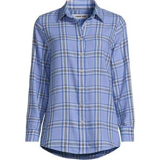 Lands End Boyfriend-Bluse aus Flanell, Damen, Gr&ouml;&szlig;e:40-42 regular, Blau, Baumwolle, by Lands End