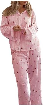 Generic Pyjama long pour femmes de la Saint-Valentin 2026, ensemble de v&ecirc;tements de nuit, v&ecirc;tements de nuit, col rabattable, v&ecirc;tements de d&eacute;tente, pyjama mign