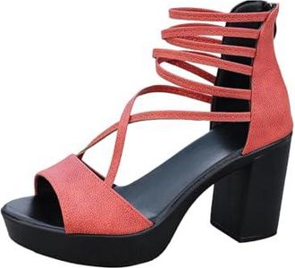 Generic Sandales &agrave; talons pour femme - Bout ouvert - &Eacute;l&eacute;gantes - Couleur unie - Fermeture &eacute;clair dans le dos - Style d&eacute;contract&eacute; - Confortables - Respirantes 