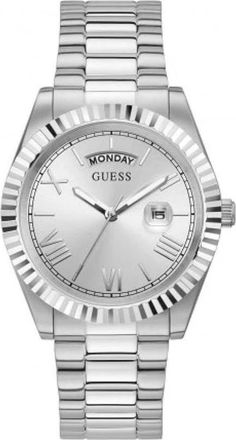 Guess Homme, Accessoires, Gris, Taille: ONE Size Montre Jour-Date en Acier Inoxydable
