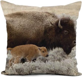 Generic Kissenh&uuml;lle Tier Kuh Und Kalb Bison Biologe B&uuml;ffel Naturschutz Waschbar Pillow Cover Kuschelig Kissenbezug F&uuml;r B&uuml;ro Schlafzimmer Kissen