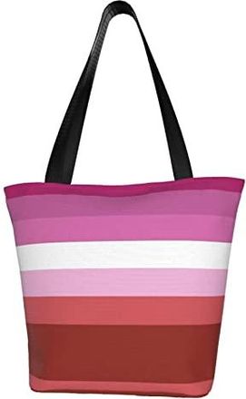 AOOEDM Drapeau de la fiert&eacute; lesbienne Sac d&eacute;picerie r&eacute;utilisable Sac &agrave; provisions Sac &agrave; bandouli&egrave;re d&eacute;contract&eacute; Sac &agrave; main pour hommes Femmes Sac de march&eacute; E