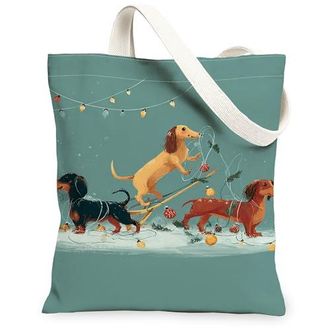 Generic Sacs fourre-tout en toile pour chiens de vacances, sacs d&eacute;picerie r&eacute;utilisables, amusants pour lhiver, l&eacute;gers et lavables avec bandouli&egrave;re Ca, bleu sa