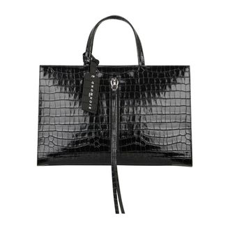 John Richmond Rechteckige Tote Bag mit Krokoprint und Frontrei&szlig;verschluss - - Bags - Damen - Schwarzk - ONE SIZE