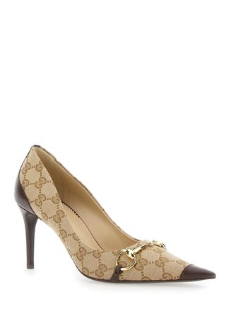 Gucci Horsebit Canvas Pumps - Brown