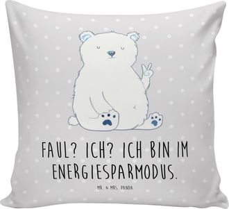 Mr. & Mrs. Panda Dekokissen Eisbär Faul - Geschenk, Arbeit, Teddybär, Kissenhülle, Kopfkissen, Bürojob, Teddy, Sofakissen, Dekokissen 40x40
