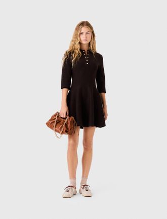 Maje Robe Polo En Maille - Marron Fonce - Taille 34 - Maje