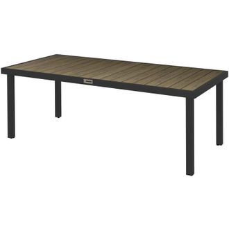 OUTSUNNY Table de jardin rectangulaire pour 8 personnes en aluminium plateau PE &agrave; lattes aspect bois dim. 190L x 90l x 74H cm noir