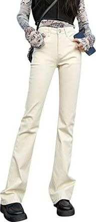 Minetom Jean &Eacute;vas&eacute; pour Femme Taille Haute Flared Bootcut Jeans R&eacute;tro Stretch Taille &Eacute;lastique Flare Pantalon en Denim A Beige S