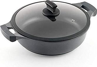 Metaltex XPERT - Low Cast Aluminum Casserole 28 cm with Tempered Glass Lid