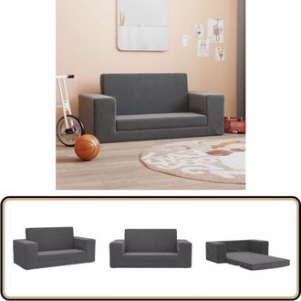 vidaXL Canapé-lit pour enfants 2 places anthracite peluche douce - Canape Lit Enfant - Canapé Pliable Enfant - Meuble Chambre Bébé - Mobilier Enfant