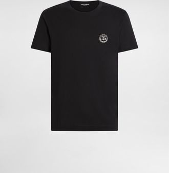 Dolce & Gabbana Kurzarm-t-shirt Mit Dg-stickerei - Mann T-shirts Und Polos Blau 56