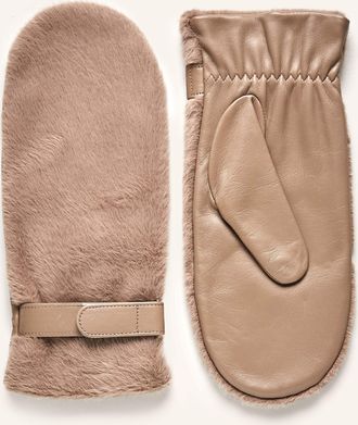 HUGO BOSS Lederfäustlinge Yosie Mit Kunstfell braun