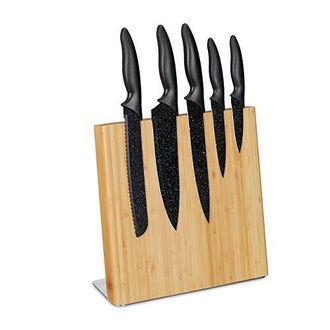 Relaxdays Messerblock magnetisch, Messerhalter aus Bambus, unbestücktes Messerbrett, universal, 27,5 x 28 x 12 cm, natur 10028862