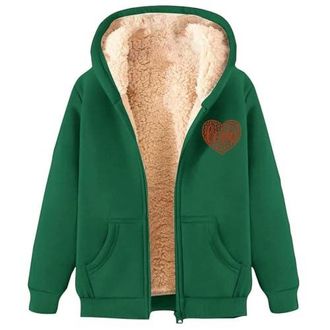 Generic Sweat à capuche zippé pour femme avec fermeture éclair intégrale, tendance, chaud, léger, imprimé Y2K, vert foncé, M