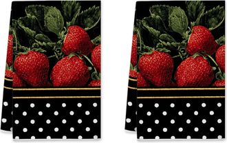 Generic Erdbeeren-K&uuml;chent&uuml;cher, 2er-Set, Vintage, zeitgen&ouml;ssische Bl&auml;tter, gepunktet, Rot, weiche K&uuml;chenhandt&uuml;cher, Arbeitsplatte, Dekoration, 40,6 x 61 cm (2