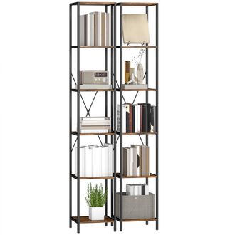 HOMCOM B&uuml;cherregal 2er-Set Regal mit 6 Ebenen, Standregal Industrial Dekoregal mit Stahlrahmen f&uuml;r Wohnzimmer, Homeoffice, Schlafzimmer, 30 x 30 x 174,5 cm, 