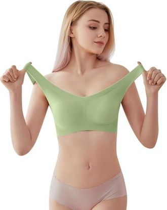Generic Soutien-gorge sans couture sans armatures pour femme - Soutien-gorge rembourr&eacute; confortable sans armatures - T-shirt doux &agrave; enfiler, Vert, L
