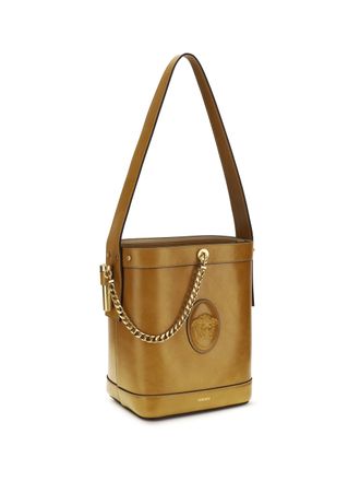 Versace Womens Small Leather Pivot Bucket Bag Natural-Gold 82 Calf Bos Taurus Natural/gold 82