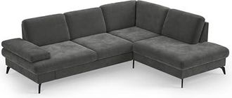 Cavadore Cavadore Eckcouch Moritz / Ecksofa im trendigen Design mit Sitztiefenverstellung und mattschwarzen Metallfüßen / 262 x 82 x 212 / Mikrofaser, Grauoliv
